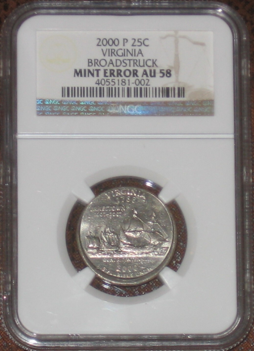 2000 P Virginia Quarter Error Broadstruck NGC certified AU58 25c | eBay