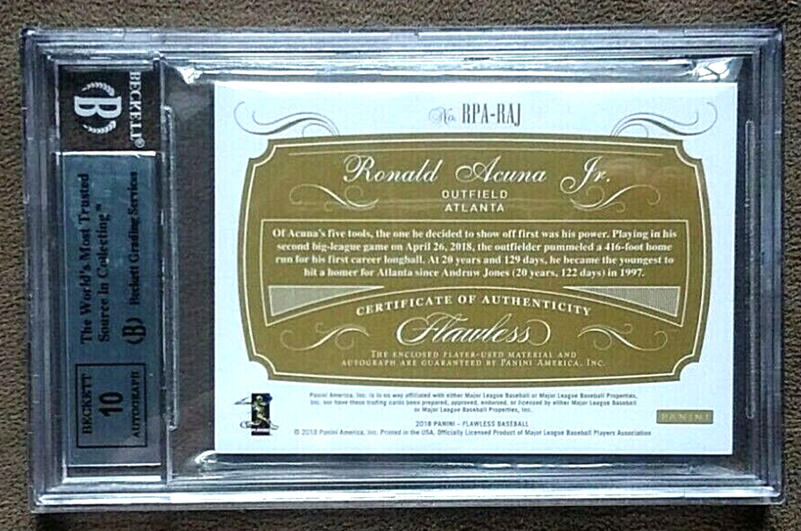 2018 Flawless Ronald Acuna Ruby Material Patch Rookie Auto /20 ~ BGS 8. ...