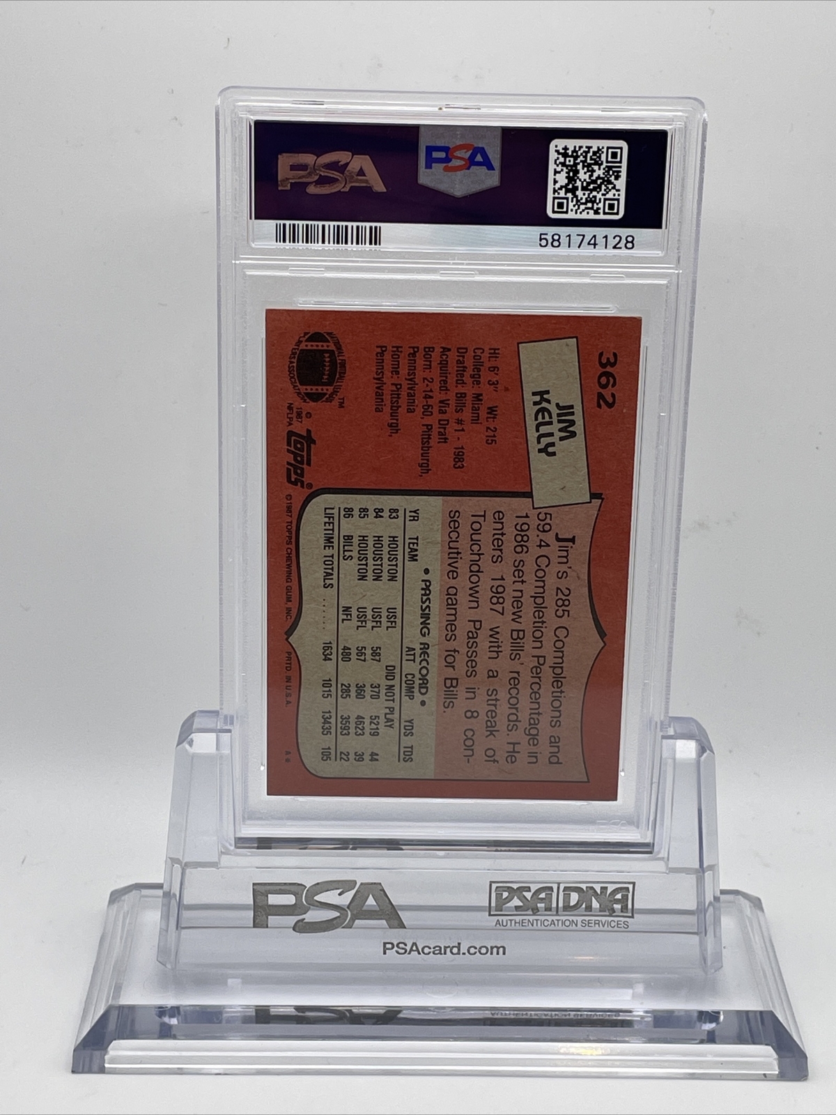 1987 Topps Jim Kelly Rookie Football Card #362 PSA 7 | eBay