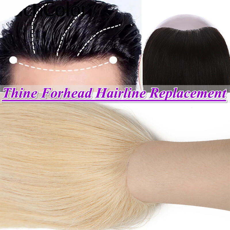 Mens Forehead Hairline Hairpiece Skin PU Frontal Toupees 100% Remy ...