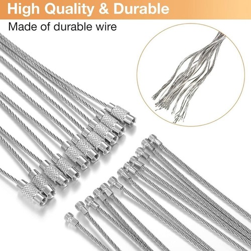 10Pcs Screw Locking Stainless Steel Wire Keychain Cable Rope Key Holder ...