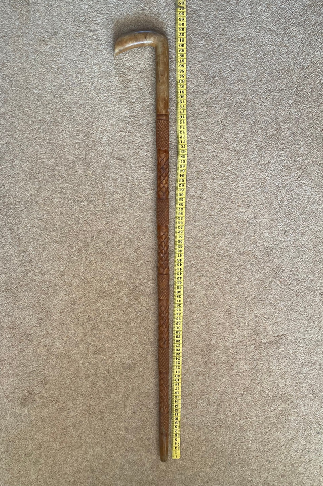 Carved Wood Walking Stick 92 cms smooth wood handle LARP SCA ...