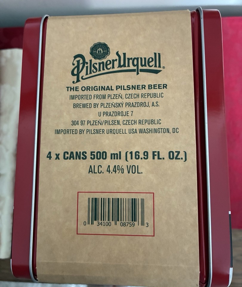 Promo Pilsner Urquell Beer Metal Lunch Box & 4 Warsteiner 6.76 oz. Beer ...