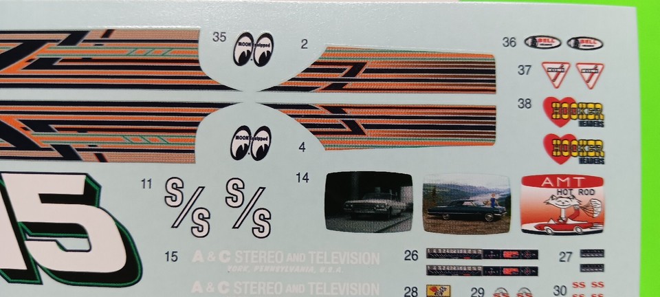 63 1963 Chevy Impala SS 409 1/25 AMT Decal Sheet Dash Cluster Emblems ...