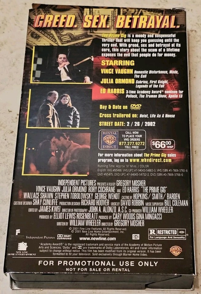 THE PRIME GIG VHS 2001 FULL LENGTH SCREENER PROMO DEMO Vince Vaughn, Ed ...