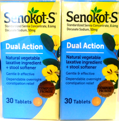 Senokot S Dual Action natural vegetable laxative 30 tabs 2-BOXES ...