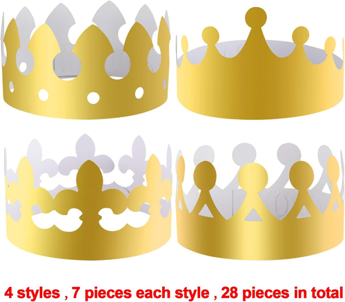 28 Pieces Paper Crowns Golden Party King Crown Paper Birthday Crown ...