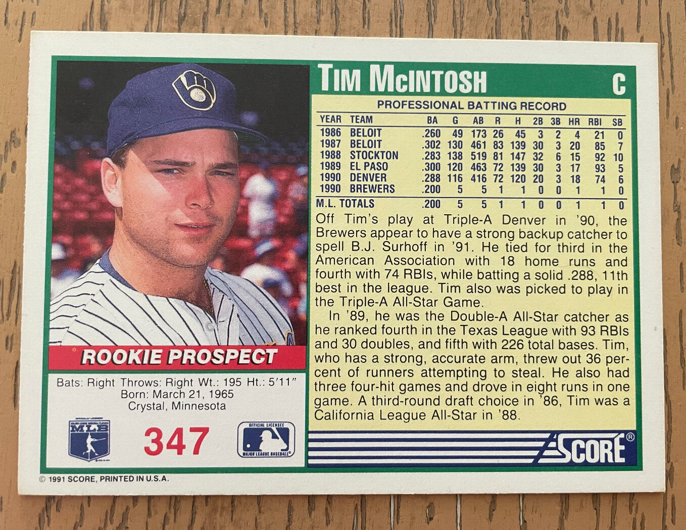1991 Score - #347 Tim McIntosh for sale online | eBay