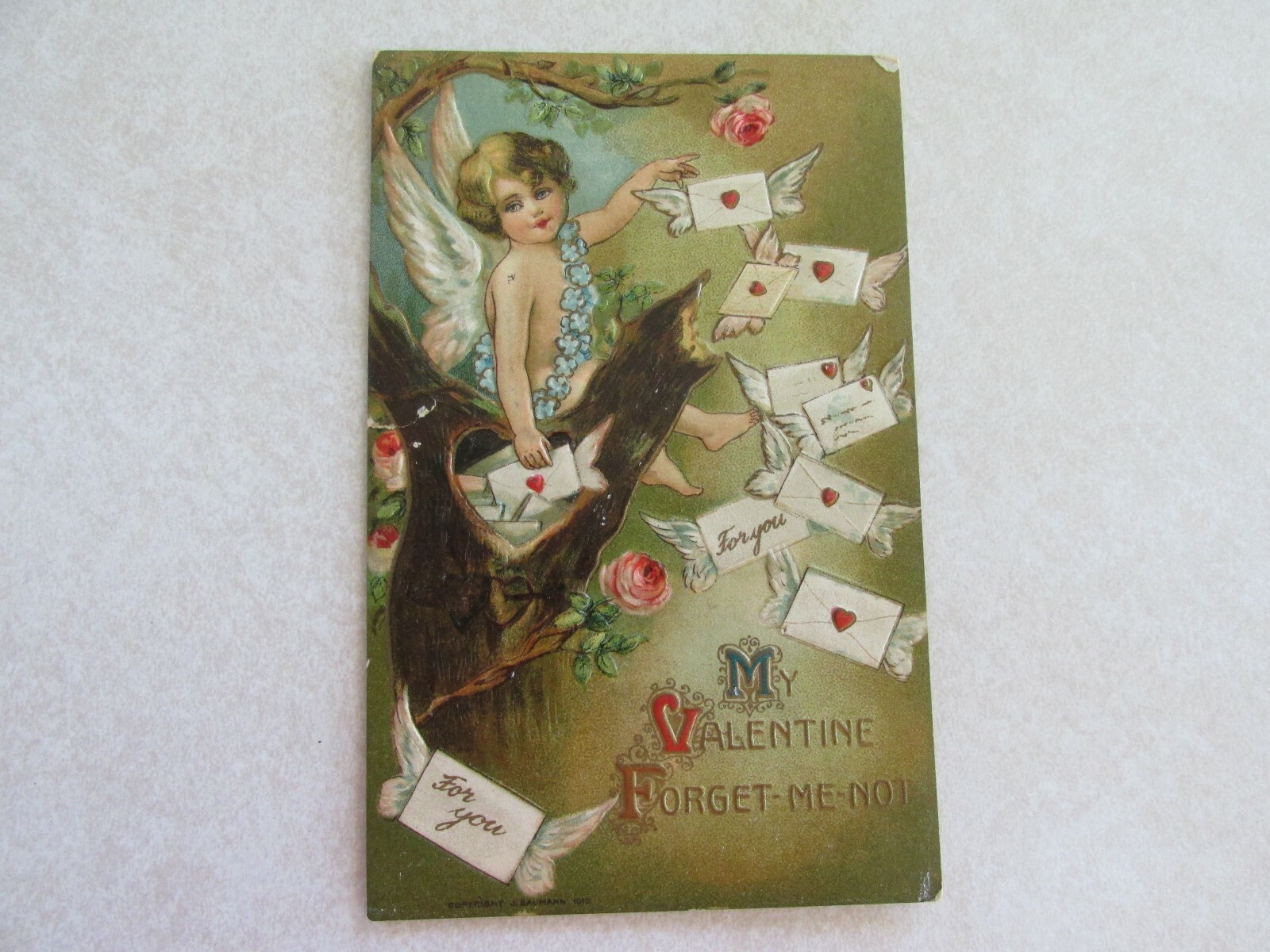 J2667 Postcard Valentine Forget Me Not cherubs valentines winged ...