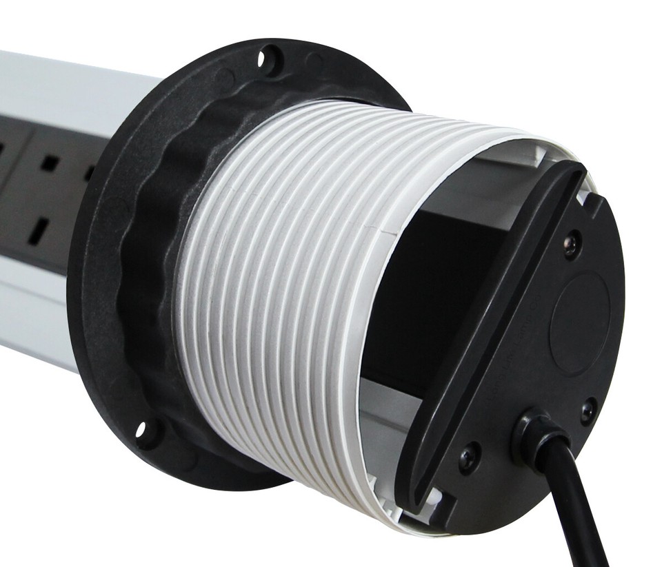 POP UP Power Tower 3 Socket 2 USB with Safety Switch Silver/Stainless ...