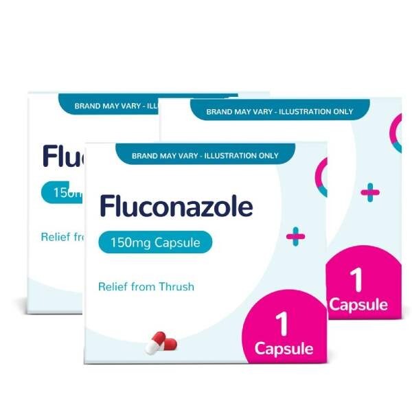3 x Fluconazole Thrush Relief Capsule - 150mg (Brand May Vary) - Max ...