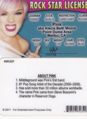 Pink Lead Singer of No Doubt novelty collectors card Drivers License | eBay
