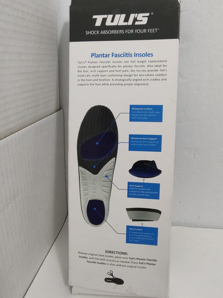 Tuli's Plantar Fasciitis Insoles LARGE Womens 10.5-12 Mens 9.5-11 ...