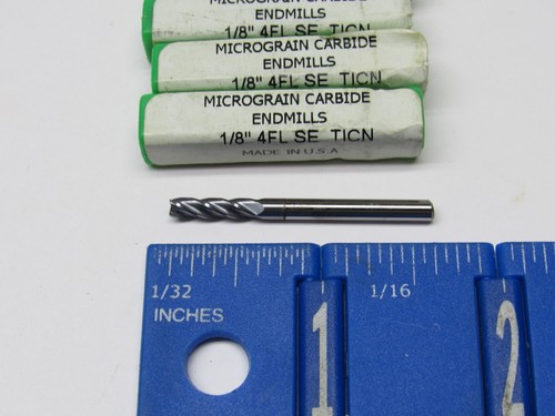 MICROGRAIN CARBIDE 1/8" 4-FLUTE SE TICN COATED END MILLS (10 PCS) NEW ...