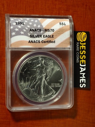 1991 $1 AMERICAN SILVER EAGLE ANACS MS70 FLAG LABEL | eBay
