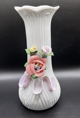Vintage Sophia-Ann Sitco Importing Co. Raised Floral White Bud Vase | eBay