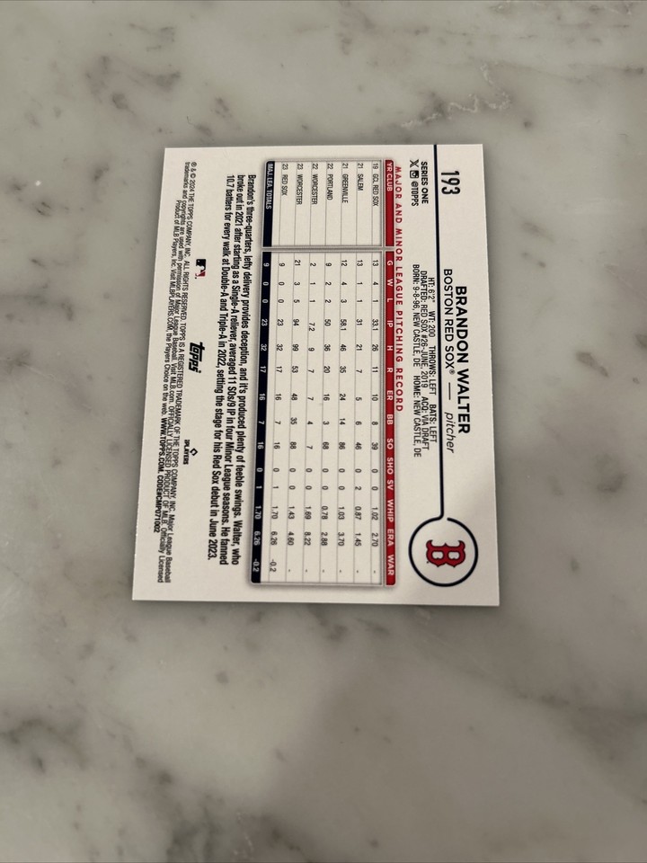 2024 Topps Series 1 Brandon Walter Rookie Red Sox Blue Border Parallel ...