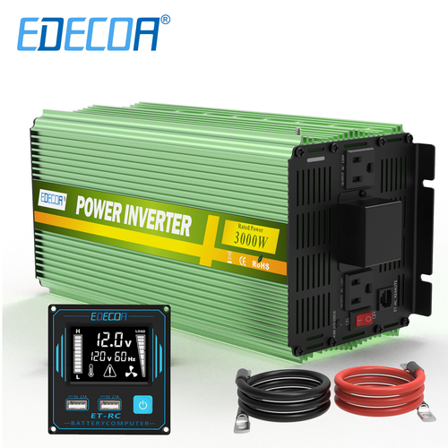 EDECOA Power Inverter 3000W 6000W 12V DC to 110V 120V AC New LCD Remote ...