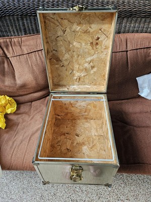 Antique GOLD METAL CUBE TRUNK VINTAGE 17x13x13 TOY CHEST STORAGE Long ...