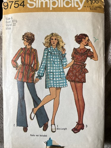 Simplicity 70s Vintage Sewing Pattern 9754 Hippie Mod Smock Dress ...