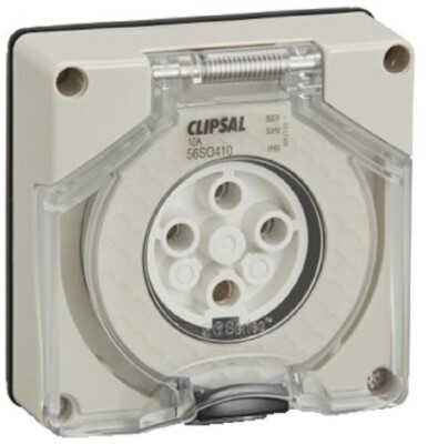 Clipsal 56-SERIES SURFACE SOCKET 500V 4-Pin, Less Enclosure GREY- 10A ...