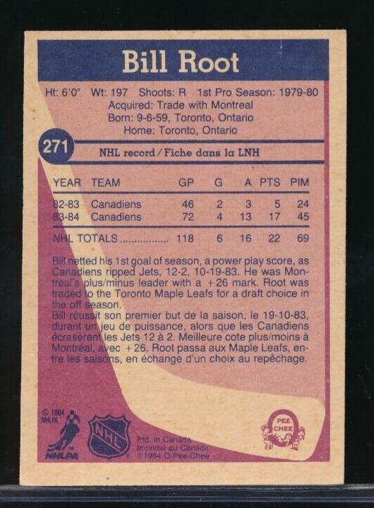 1984-85 O-Pee-Chee Bill Root #271 signed auto autograph very tough ...