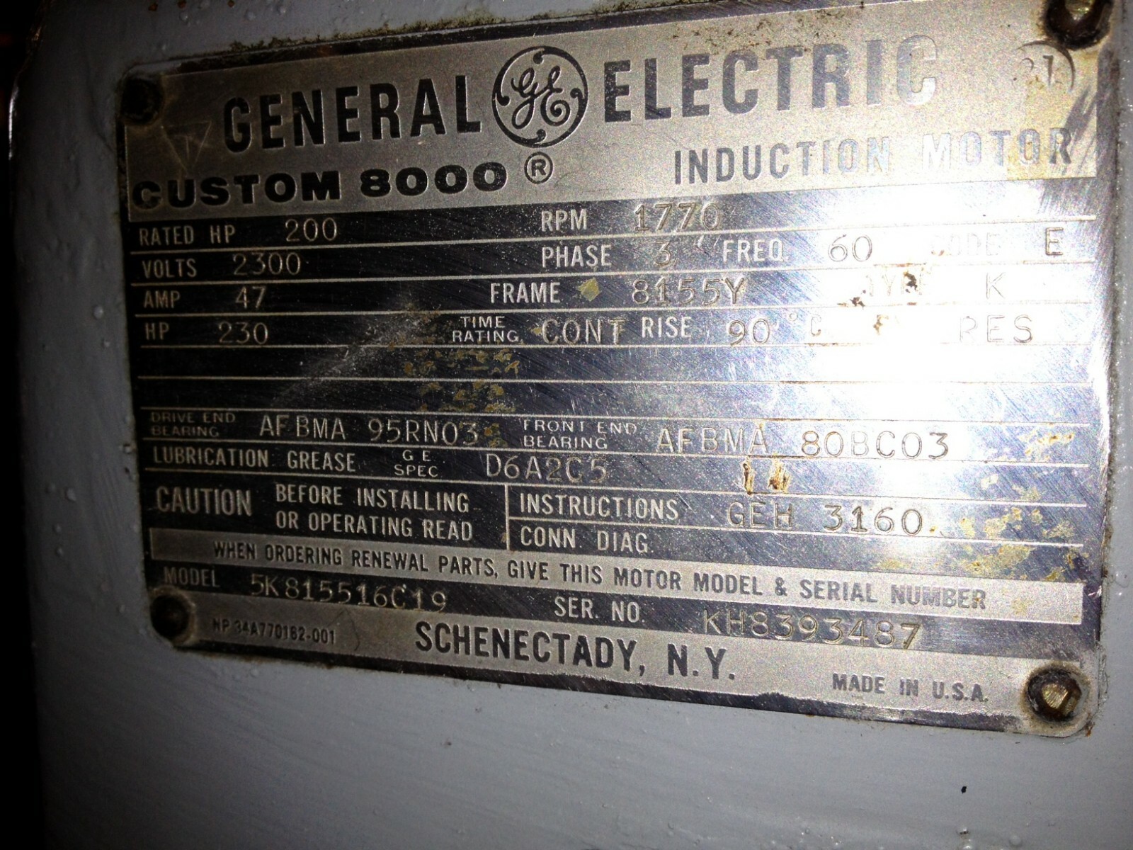 GE Custom 8000 Induction Motor, 200 HP, 2300V, 1770 RPM | eBay