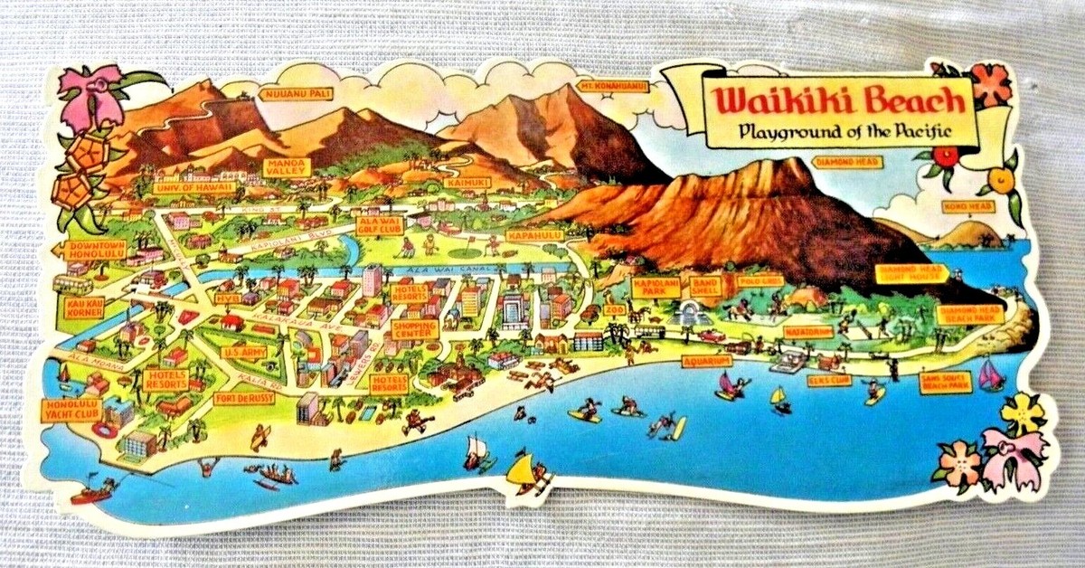 Honolulu Map 1950 Vintage Map Of Hawaii Posters & Prints | Zazzle