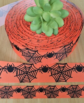 7/8 & 1.5" (1 YD) Spiderweb Grosgrain Ribbon Spiders Spooky Spider Web ...