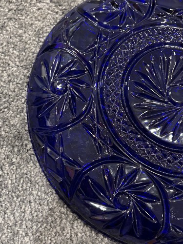 Vintage Cobalt Blue Cut Glass Crystal Plate Tray | eBay