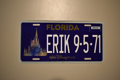 "BLEMISHED" Prop License Plate - Florida Walt Disney World "ERIK 9-5-71 ...