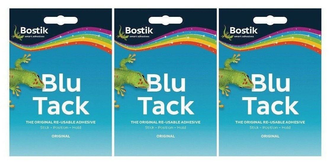 Set of 3 x Bostik Blu Tack Packs White Blue Pink Reusable Adhesive ...