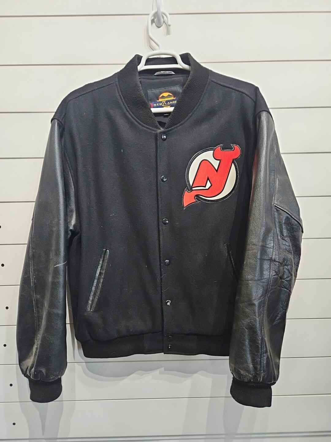 New Jersey Devils NHL Hockey Leather Snap Varsity Letterman Jacket Coat ...