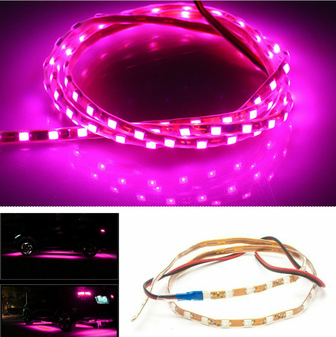 4Pcs Pink Purple LED Strip Under Car Underglow Underbody System Neon ...
