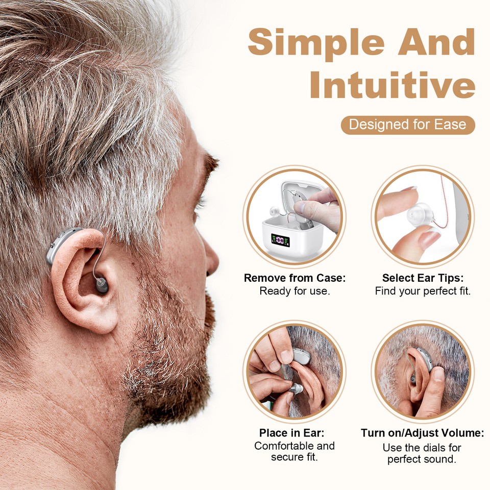 A Pair Hearing Aid Sound Amplifier BTE Earphones Rechargeable Noise ...