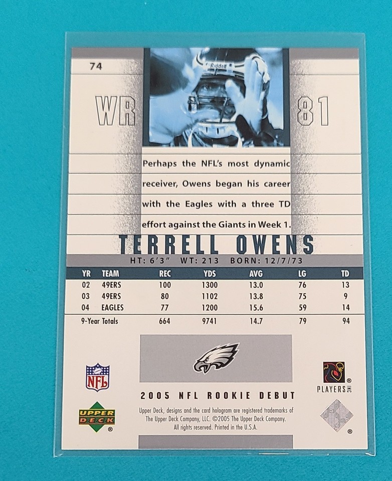 2005 Upper Deck Rookie Debut #74 Terrell Owens Eagles FOOTBALL Card F9 ...