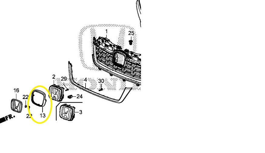 Genuine OEM Honda Ridgeline Front Grille H Emblem Base Trim Ring 71171 ...