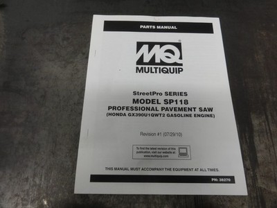 Multiquip SP118 Professional Pavement Saw Parts Manual 38206 | eBay