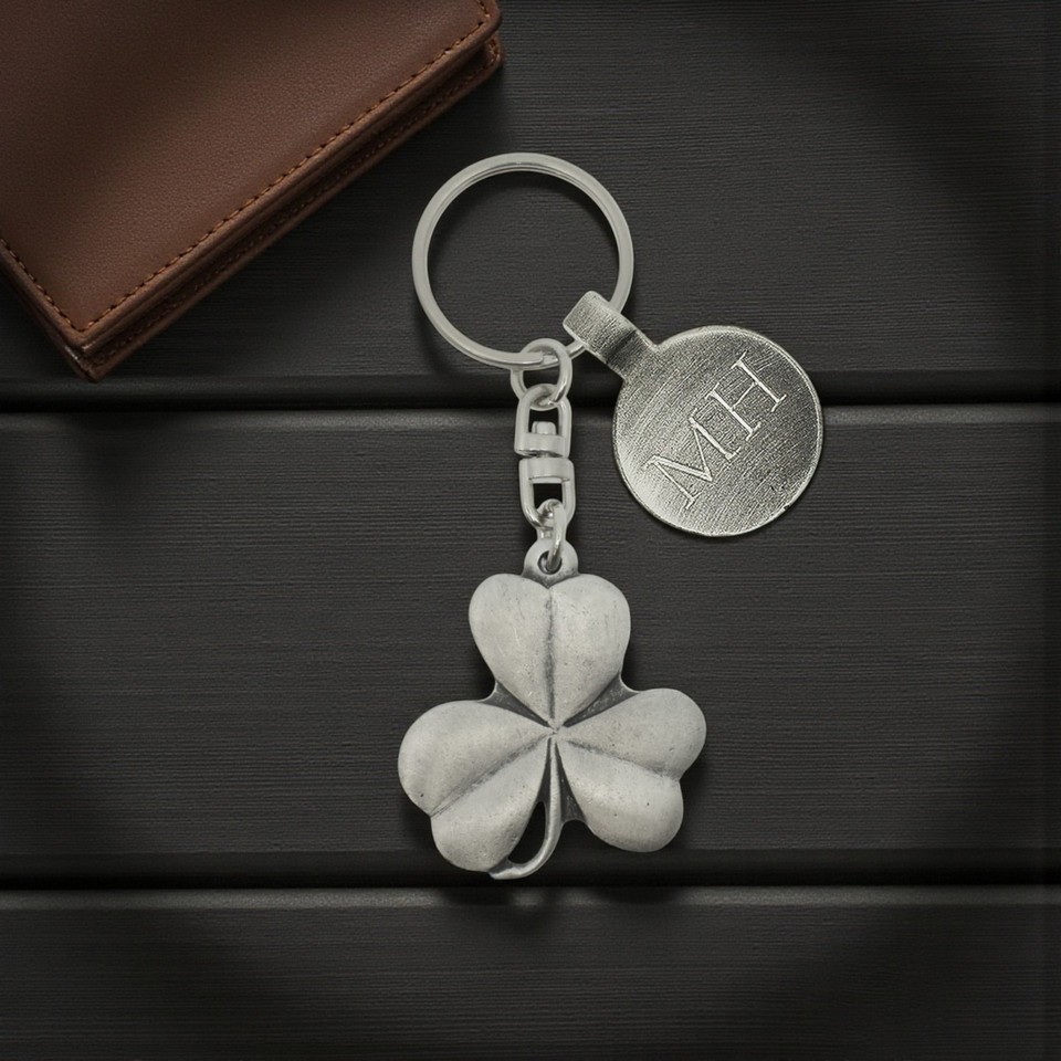 Personalised English Made Pewter Lucky Irish Shamrock Keyring in a ...