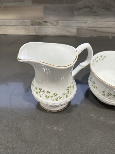 ROYAL TARA China Ireland Ribbed Fluted TRELLIS SHAMROCK Set Creamer ...
