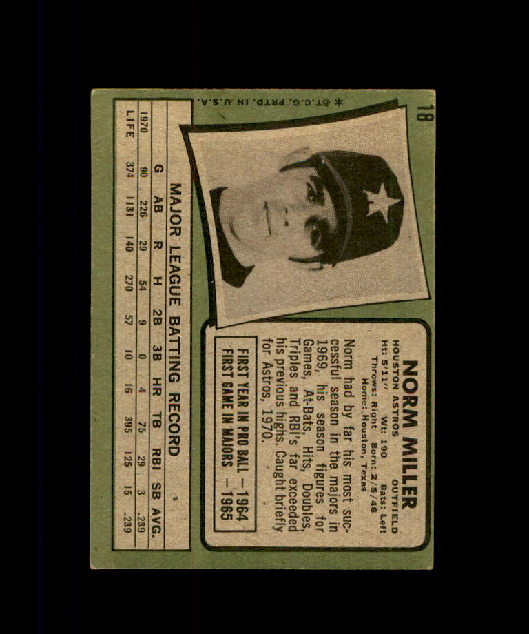 1971 TOPPS BASEBALL CARD HOUSTON ASTROS #18 NORM MILLER | eBay