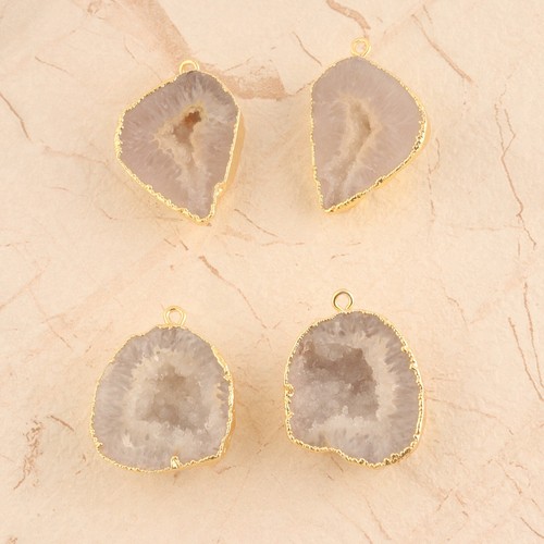 Elegant Off White Geode Druzy Gold Plated DIY Single Bail Connectors ...