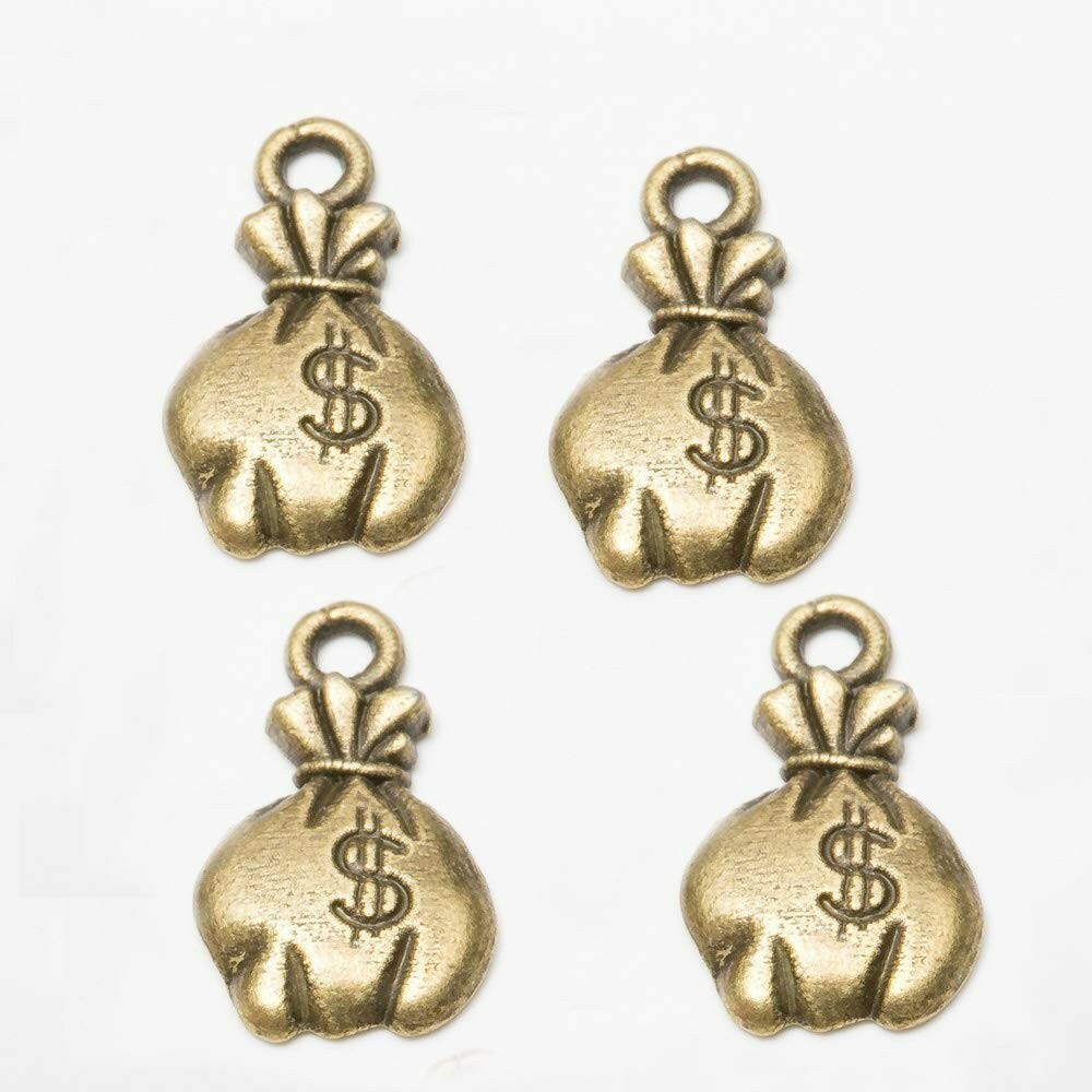 10 Money Bag Charms Loot Pendants Bank Robber Old West Findings Jewelry ...