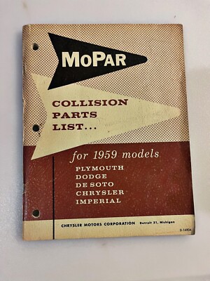 OEM 1959 Mopar Collision Parts List Plymouth Dodge De Soto Chrysler ...