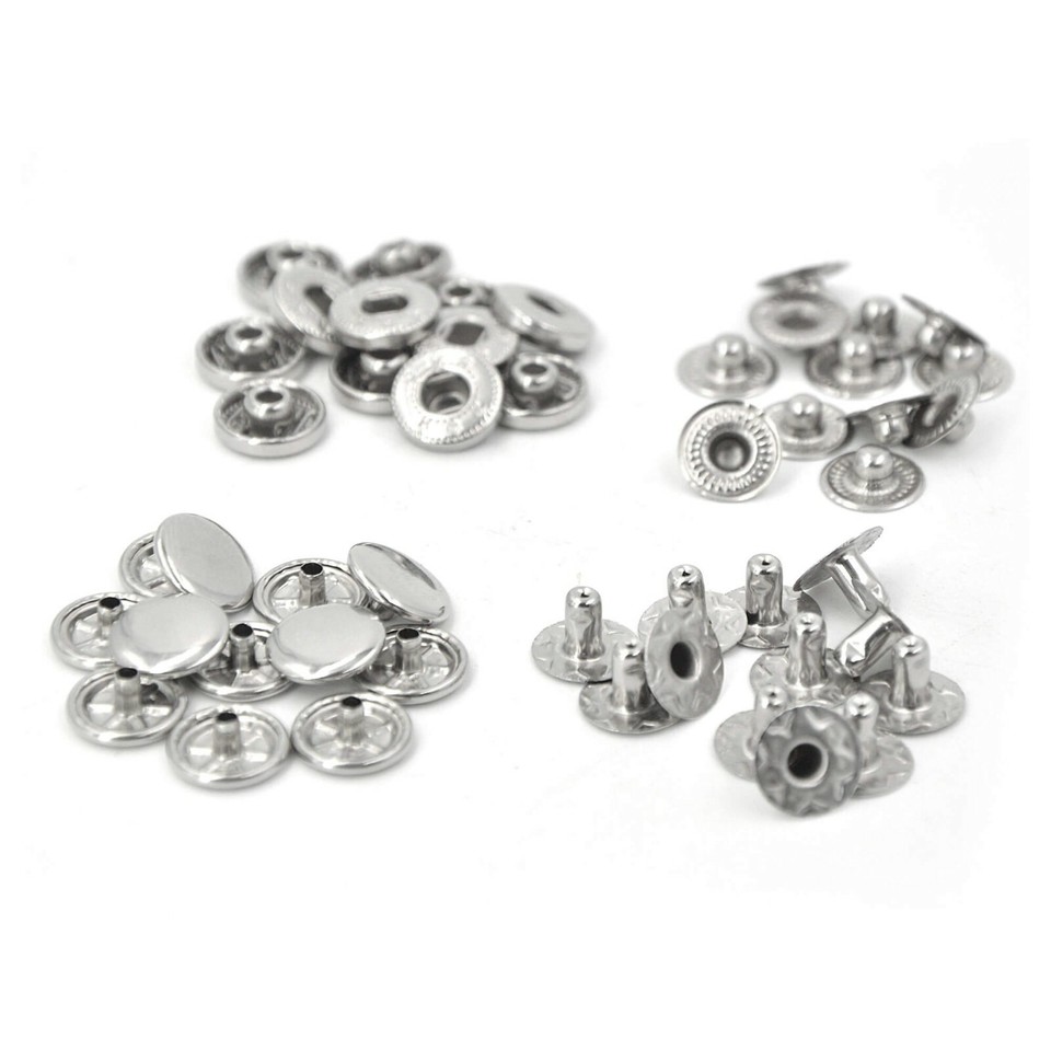 50 sets Metal Spring Snap Fastener Press Stud Snap Buttons Cap Size 10/ ...