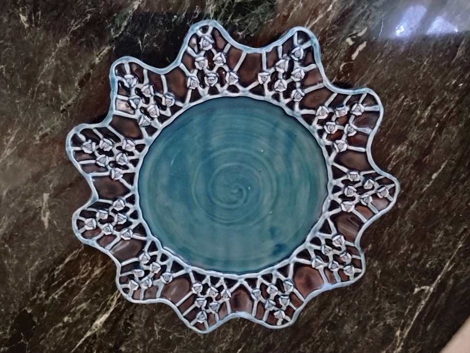 Mackenzie Childs Wittika Blue Raised Rose Vine Vintage Ceramic Rare ...