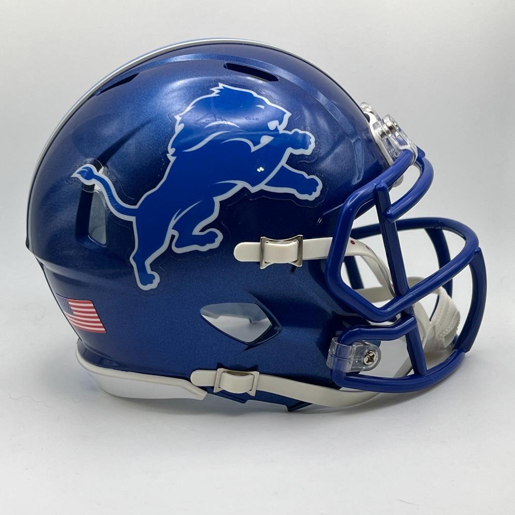 Detroit Lions CUSTOM Metallic Blue - Blue Facemask Mini Football Helmet ...