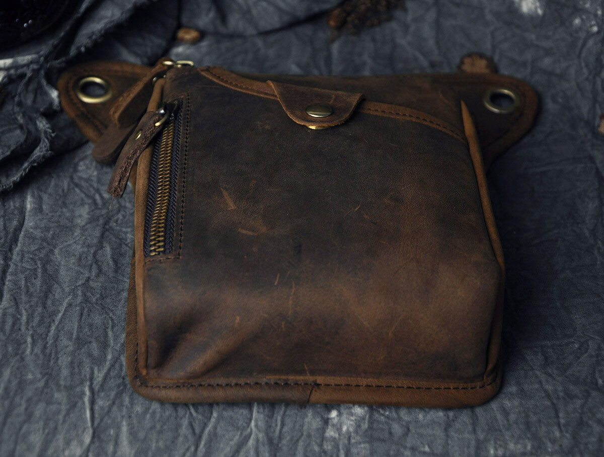 Mens Genuine Leather Motorcycle Waist Pack Messenger Shoulder Drop Leg ...