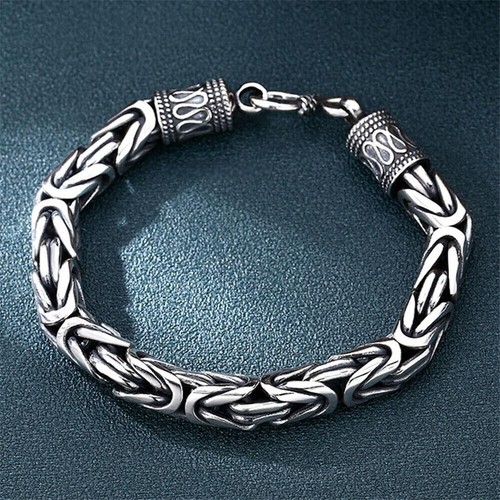 Real S925 Sterling Silver Chain 8mm Byzantine Link Bracelet 64-65g 8 ...