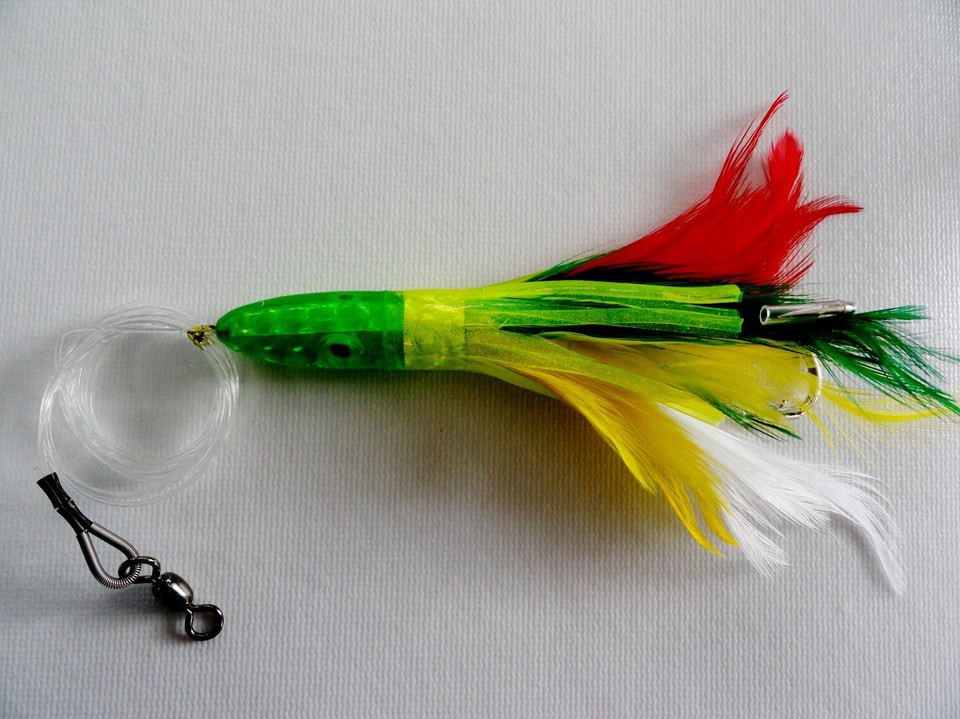 6" Rigged Tuna Feathers 6 Pieces Trolling Fishing Lures - 6 COLORS | eBay